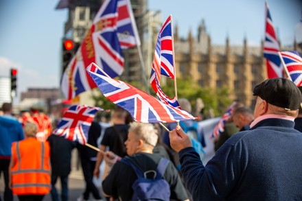 Protesters Hold Union Jack Flags During Editorial Stock Photo - Stock ...