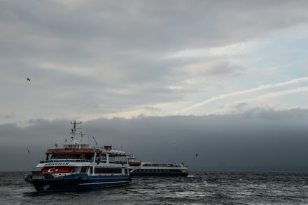 Passenger Ferries Leave Pier During Cloudy Editorial Stock Photo ...