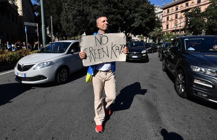 Anti-Green Pass protest in Genoa, Italy - 11 Oct 2021 Stock Pictures ...