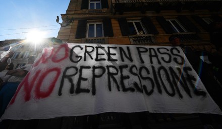 Anti-Green Pass protest in Genoa, Italy - 11 Oct 2021 Stock Pictures ...