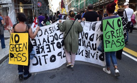 Anti-Green Pass protest in Genoa, Italy - 11 Oct 2021 Stock Pictures ...