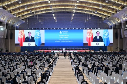 Kyrgyzstans President Sadyr Zhaparov Speaks Via Editorial Stock Photo ...