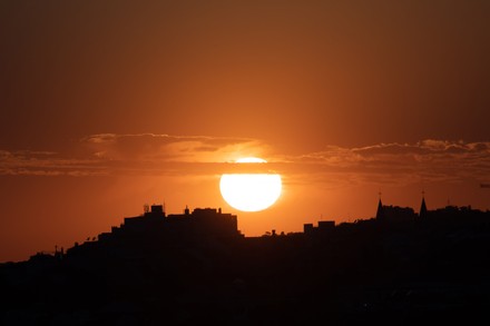 Sun Sunset Seen Monte Viewpoint Lisbon Editorial Stock Photo - Stock ...