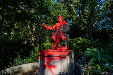 __COUNT__ Statue of Christopher Columbus defaced with red paint ...