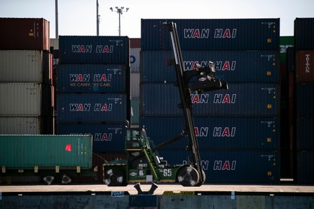 Port Employee Maneuvers Next Piles Containers Editorial Stock Photo ...