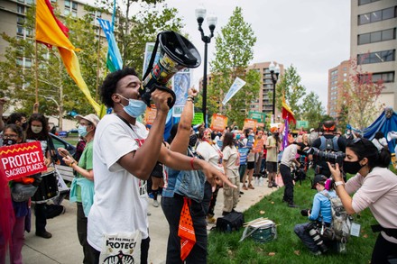 Protester Speaks Through Megaphone During Demonstration Editorial Stock ...