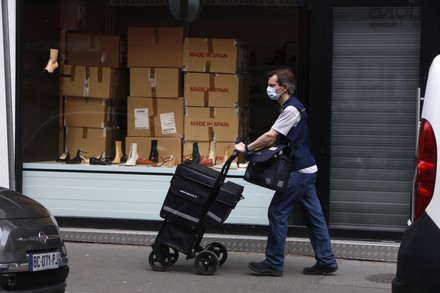 Postman Walks Front Shoes Shop Paris Editorial Stock Photo - Stock ...