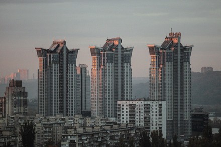 Three Tower Blocks Pictured Dawn Kyiv Editorial Stock Photo - Stock ...