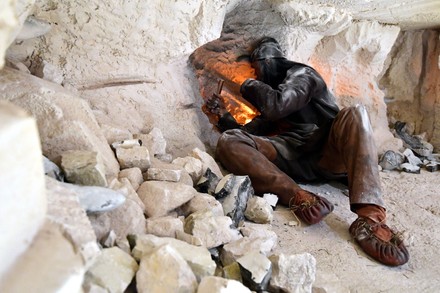 Reconstruction Prehistoric Striped Flint Mining On Editorial Stock ...