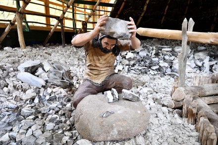 Reconstruction Prehistoric Striped Flint Mining On Editorial Stock ...