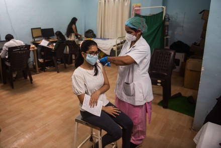 Beneficiary Gets Inoculated Rajawadi Hospital While Editorial Stock ...