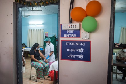 Beneficiary Gets Inoculated Rajawadi Hospital While Editorial Stock ...