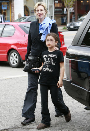 Jane Lynch, wife Lara Embry and Haden Collette Ryan-Embry out and about ...