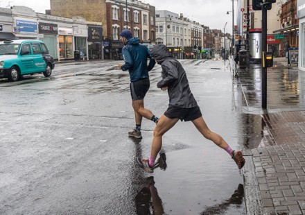 Runners Brave Wind Rain Localised Flooding Editorial Stock Photo ...