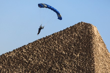 Skydiver Flies Over Great Pyramids During Editorial Stock Photo - Stock ...