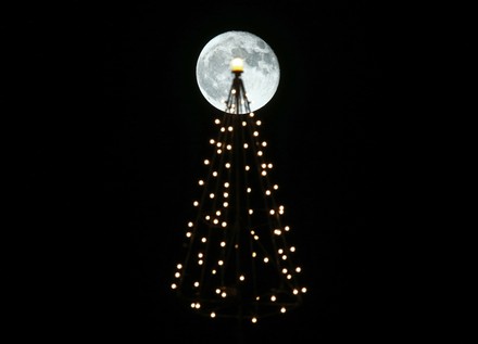 Moon Behind Christmas Tree Motala Sweden Editorial Stock Photo - Stock ...