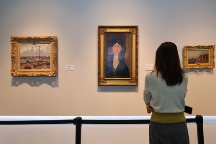 Visitor Views Artworks Christies Booth During Editorial Stock Photo ...