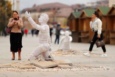 People Walk Between Sculptures Art Installation Editorial Stock Photo ...