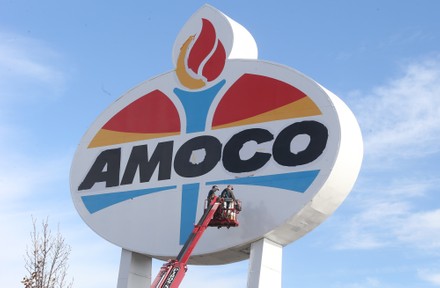 Workers Paint New Amoco Sign Amoco Editorial Stock Photo - Stock Image ...