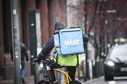 Wolt Food Delivery Worker Rides Bike Editorial Stock Photo - Stock ...