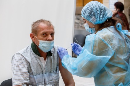 Healthcare Worker Ppe Gives Injection Man Editorial Stock Photo - Stock ...