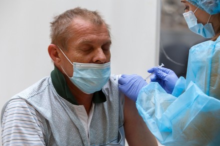 Healthcare Worker Ppe Gives Injection Man Editorial Stock Photo - Stock ...