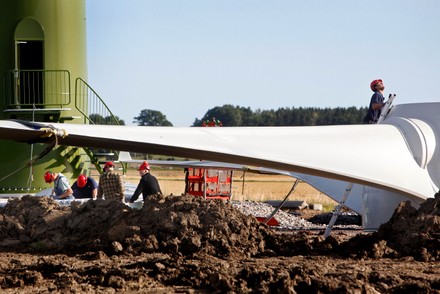 Worker During Construction Wind Turbine Motala Editorial Stock Photo ...