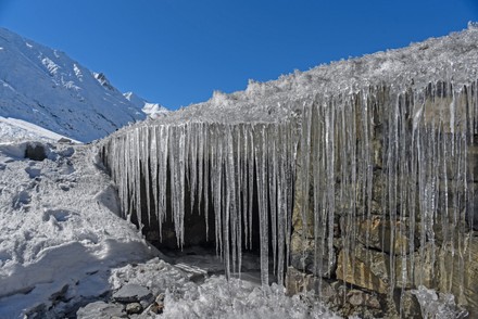 Icicles Hang Over Bridge Near Drass Editorial Stock Photo - Stock Image ...