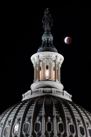 Partial Lunar Eclipse Occurring Behind Statue Editorial Stock Photo ...