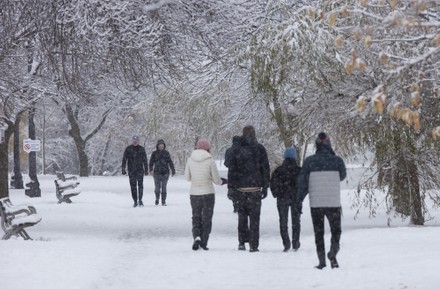 People Walk Snow During Snowy Day Editorial Stock Photo - Stock Image ...