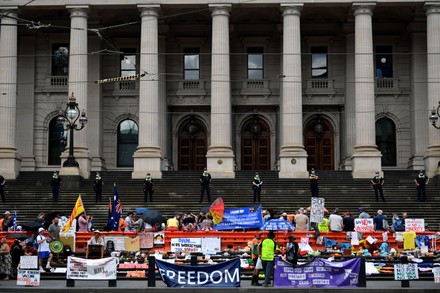 Protesters Demonstrate Outside Victorian State Parliament Editorial ...