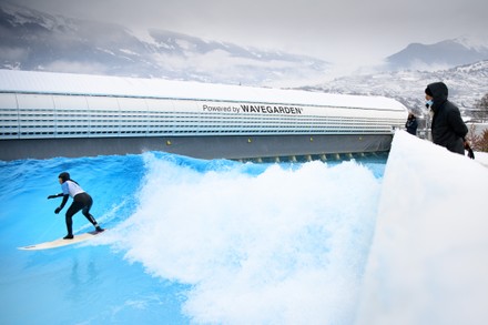 Winter surf in artificial pool, Sion, Switzerland - 04 Dec 2021 Stock ...