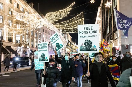 Protestors March While Holding Flags Placards Editorial Stock Photo ...