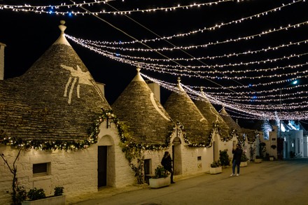 Christmas Decorations Christmas Lights Among Trulli Editorial Stock ...
