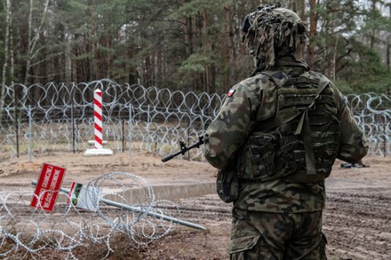 Polish Soldier Secures Polishbelarusian Border Near Editorial Stock ...