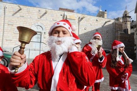 Palestinian Christian Children Dressed Santa Claus Editorial Stock ...