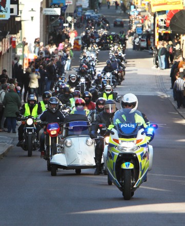 Motorcycle procession, Linköping, Sweden - 30 Apr 2011 Stock Pictures ...