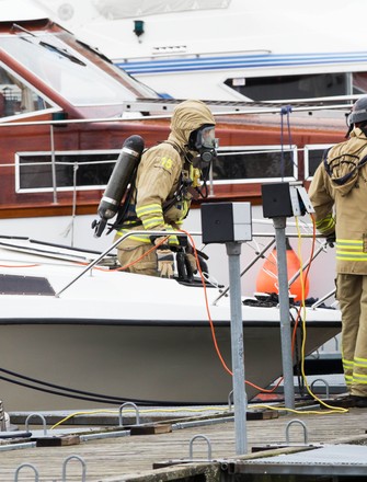 Rescue Services Smoke Divers On Boat Editorial Stock Photo - Stock ...