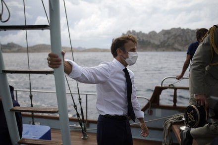 Emmanuel Macron sails around Calanques National Park, Marseilles ...