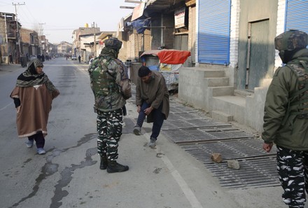 Indian Paramilitary Soldiers Frisk Kashmiri Man Editorial Stock Photo ...