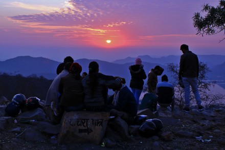 People Watching Rising Sun On First Editorial Stock Photo - Stock Image ...