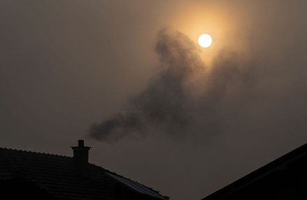 Morning Sun Seen Through Fog Pollution Editorial Stock Photo - Stock ...