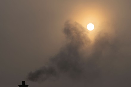 Morning Sun Seen Through Fog Pollution Editorial Stock Photo - Stock ...