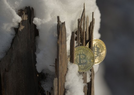 Illustrative Image Two Commemorative Bitcoins Snow Editorial Stock ...