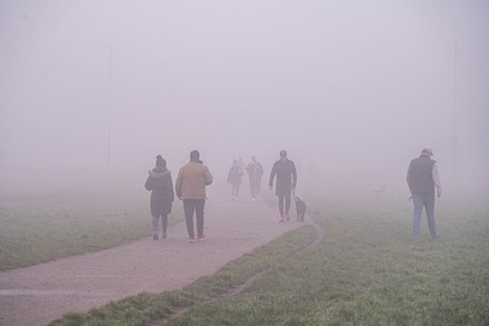 People Walking Dense Freezing Fog On Editorial Stock Photo - Stock ...