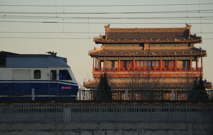 Raillway Locomotive Passes By Yongdingmen Gate Editorial Stock Photo ...