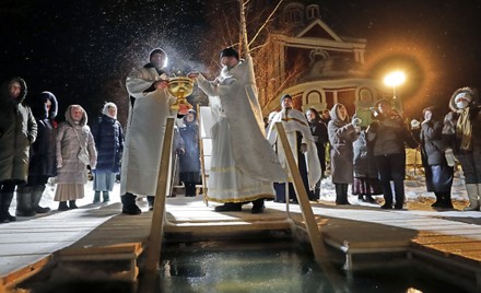 Orthodox Epiphany swimming in Russia, Pereslavl Zalessky, Russian ...