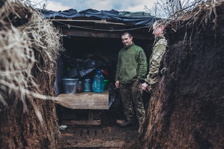 Two Soldiers Talking Inside Trench Near Editorial Stock Photo - Stock ...