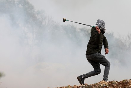 Protester Uses Slingshot Hurl Stone Israeli Editorial Stock Photo ...