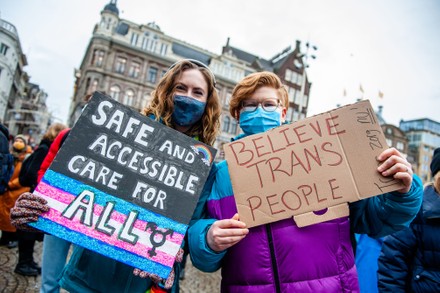 Two People Holding Placards Support Trans Editorial Stock Photo - Stock ...